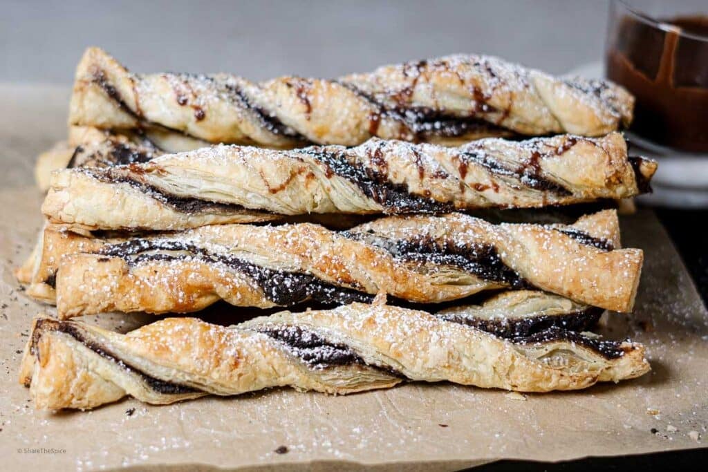 Oreo Puff Pastry Twists with Nutella Glaze Share the Spice